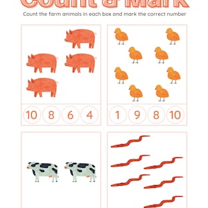 10 Page Count and Mark Animal Digital Worksheets - Etsy