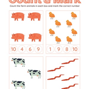 10 Page Count and Mark Animal Digital Worksheets - Etsy