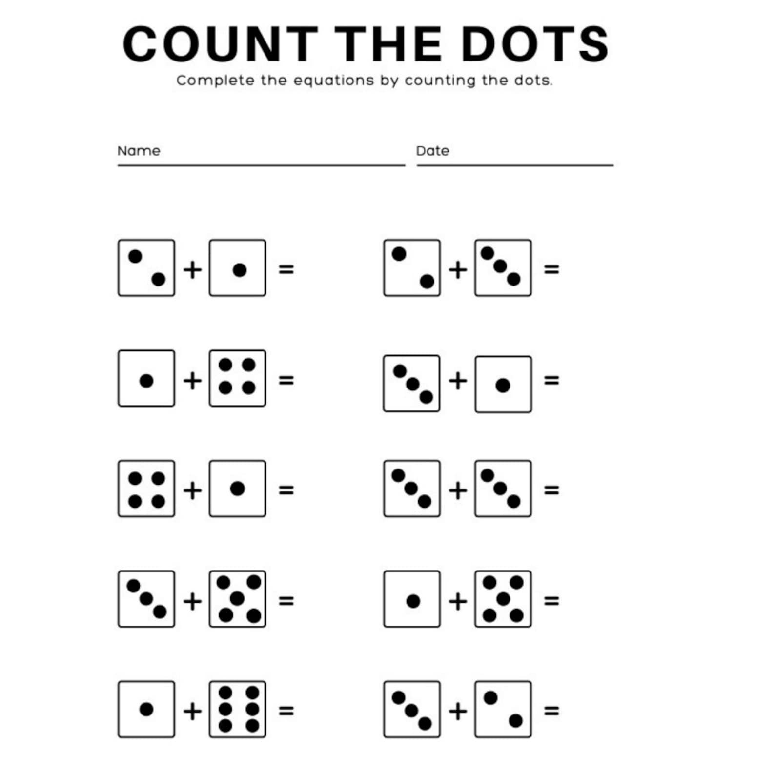 10 Page Count the Dots Digital Worksheet - Etsy