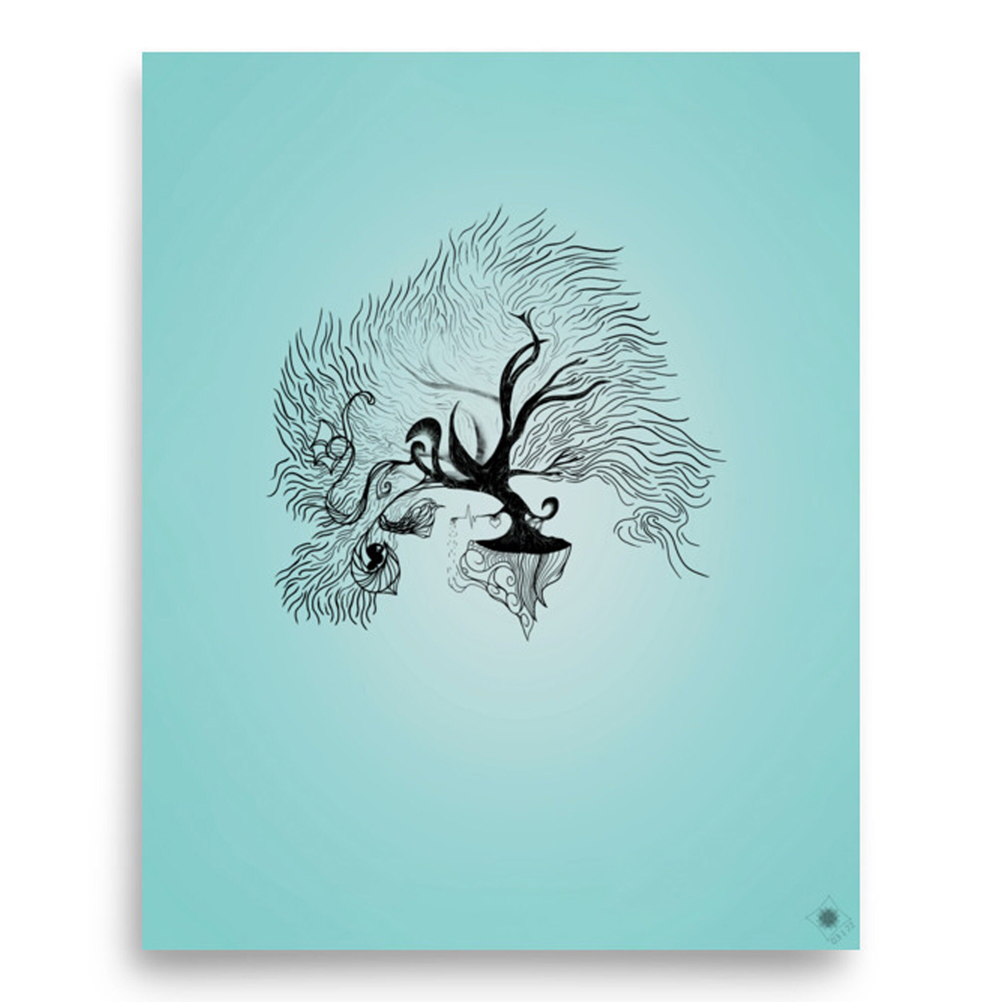 Blue Bonsai Tree Illustrated Poster With Spiritual Taopunk Themes - Etsy