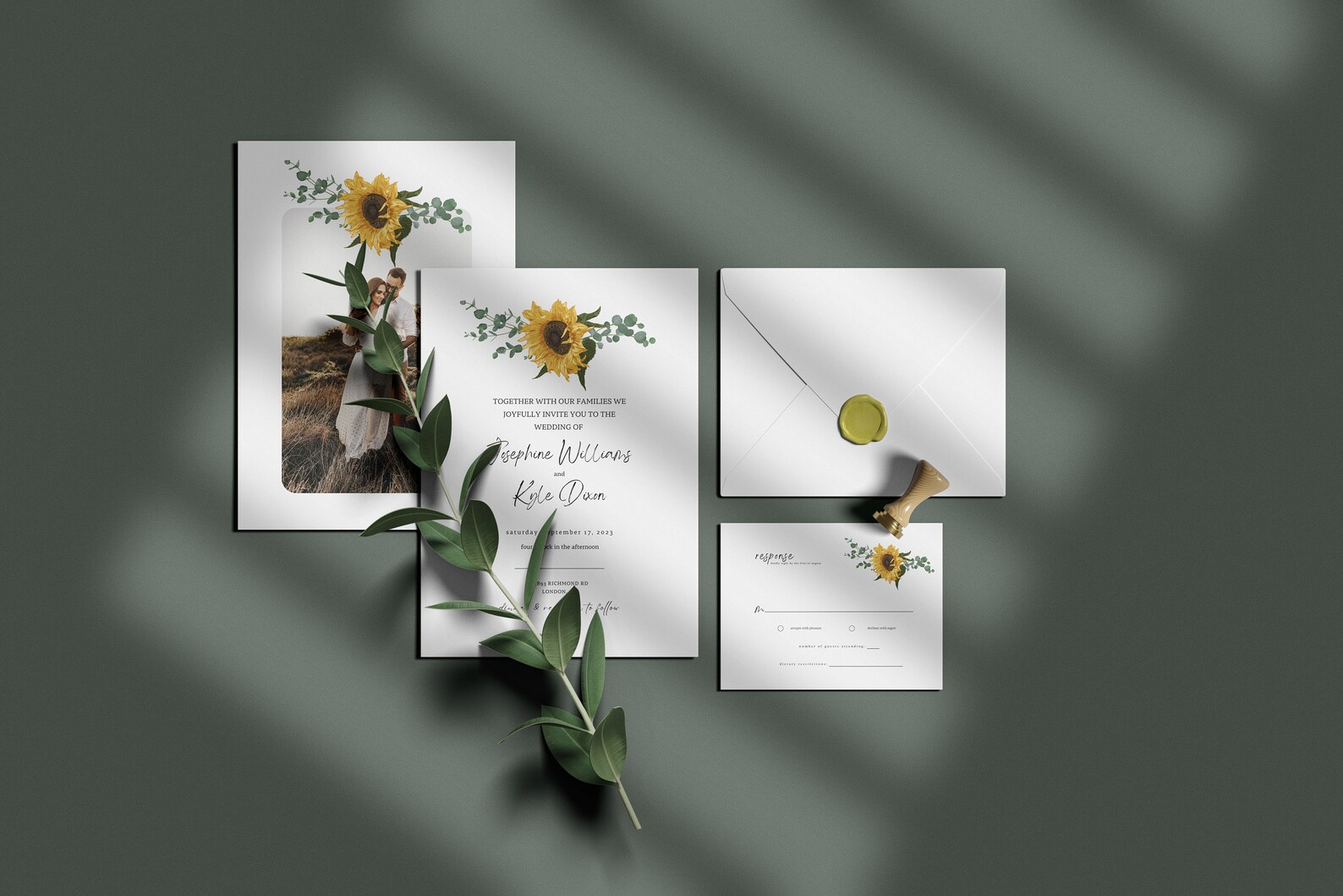 Sunflower Wedding Invitation Suite With Photo, Rustic Summer Wedding ...