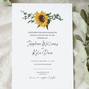 Sunflower Eucalyptus Wedding Invitation & RSVP Template, Rustic Boho ...