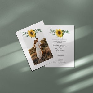 Sunflower Eucalyptus Wedding Invitation & RSVP Template, Rustic Boho ...