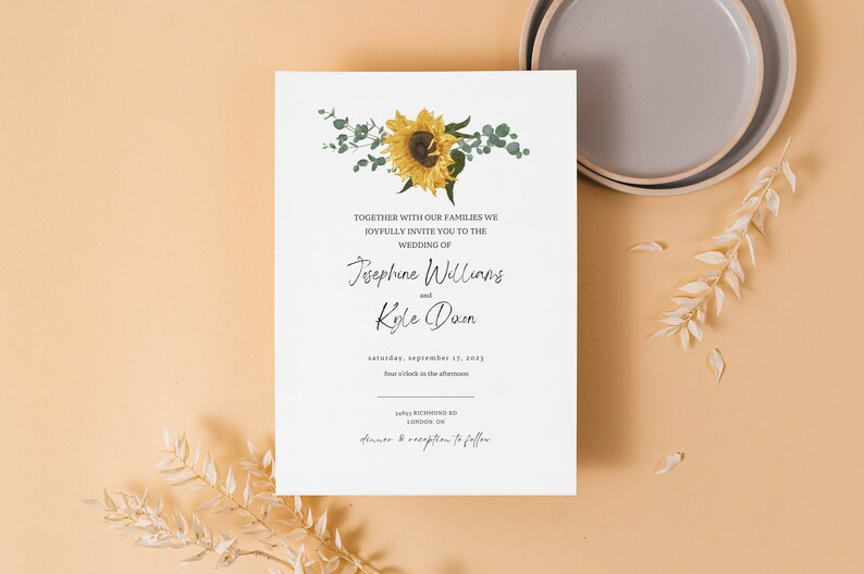 Sunflower Wedding Invitation Suite With Photo, Rustic Summer Wedding ...