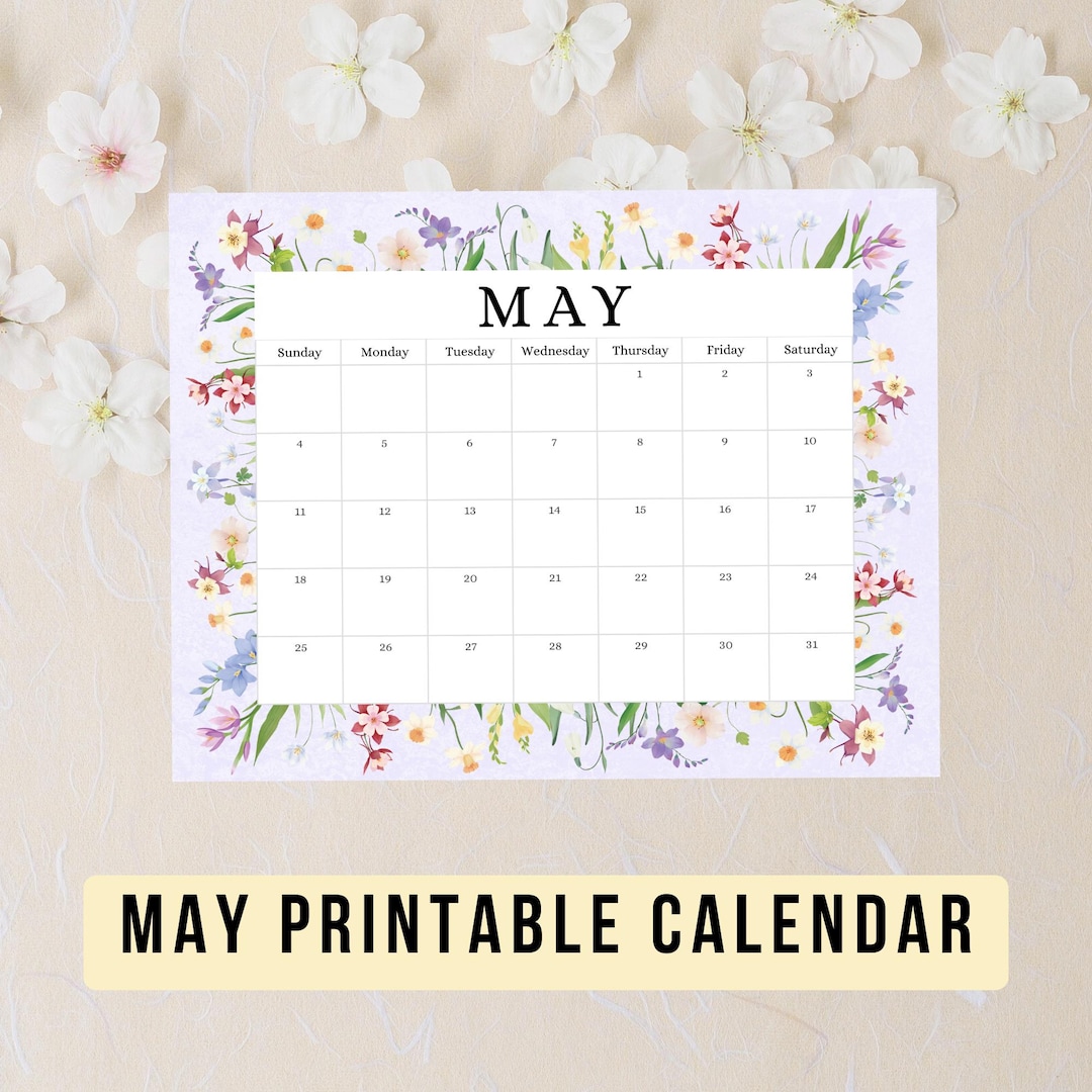 Floral May Monthly Planner 2025 - Calendar Printable Cute Spring ...