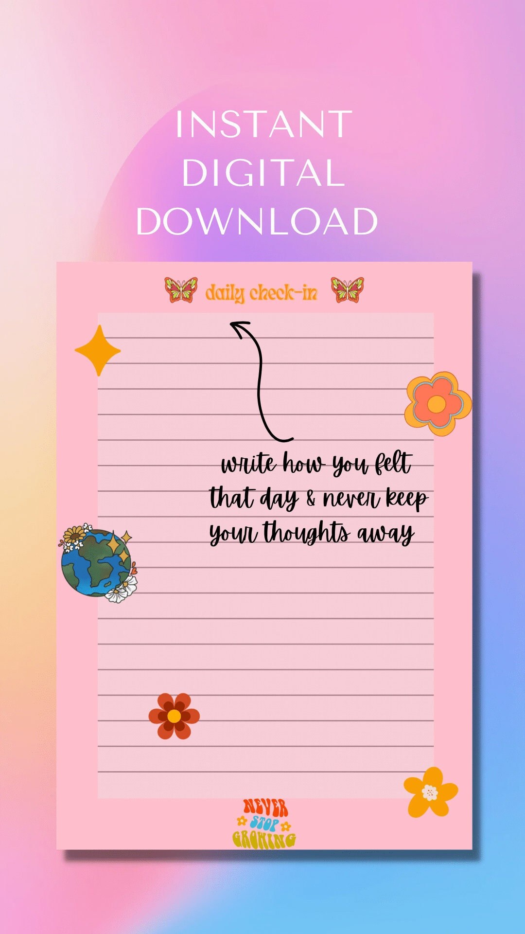 DAILY CHECKIN JOURNAL / Printable Template / Digital Pdf / Groovy ...