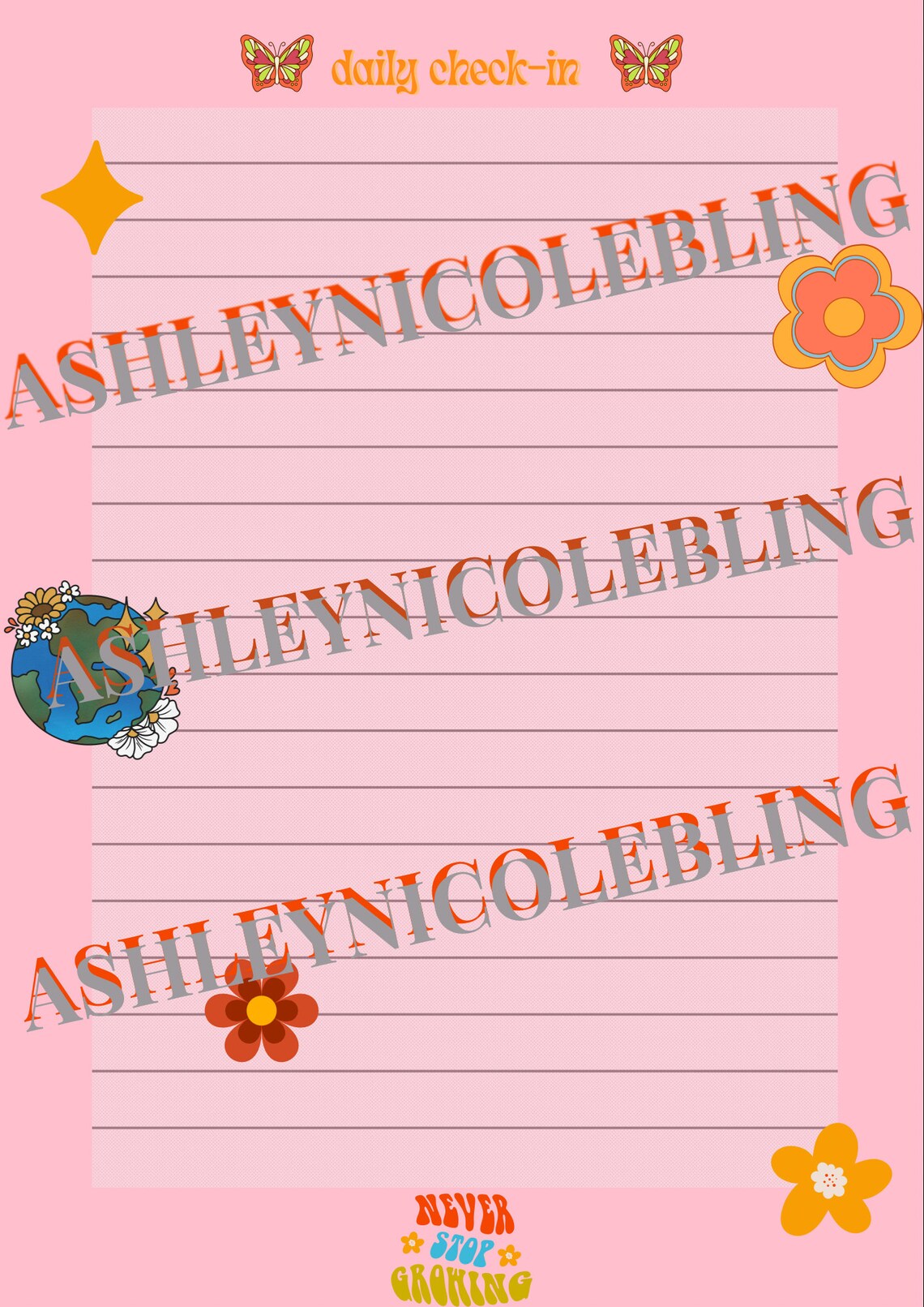 DAILY CHECKIN JOURNAL / Printable Template / Digital Pdf / Groovy ...