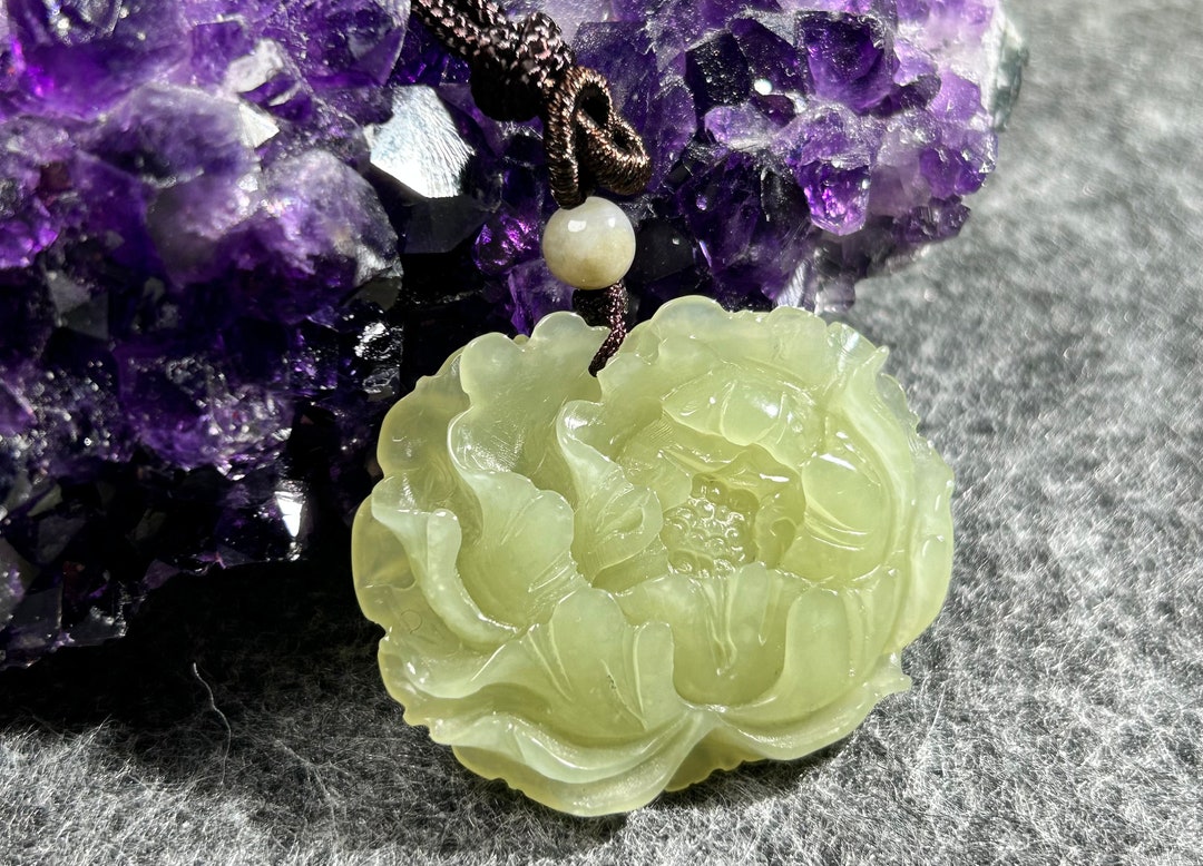 Natural Huangkon Peony Flower Hetian Jade Pandant - Etsy