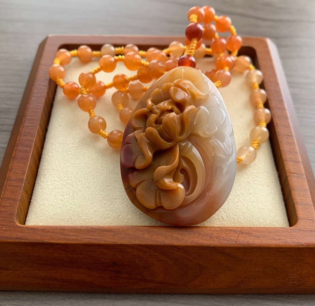 Natural Hand Carved Tri-color Flower Jade Pendant - Etsy