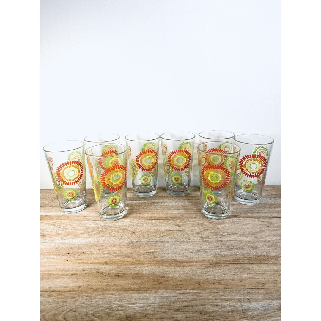 Pasabahce Retro MCM 16 Oz Daisy Glass Tumblers Set of 8 RARE Hard to ...
