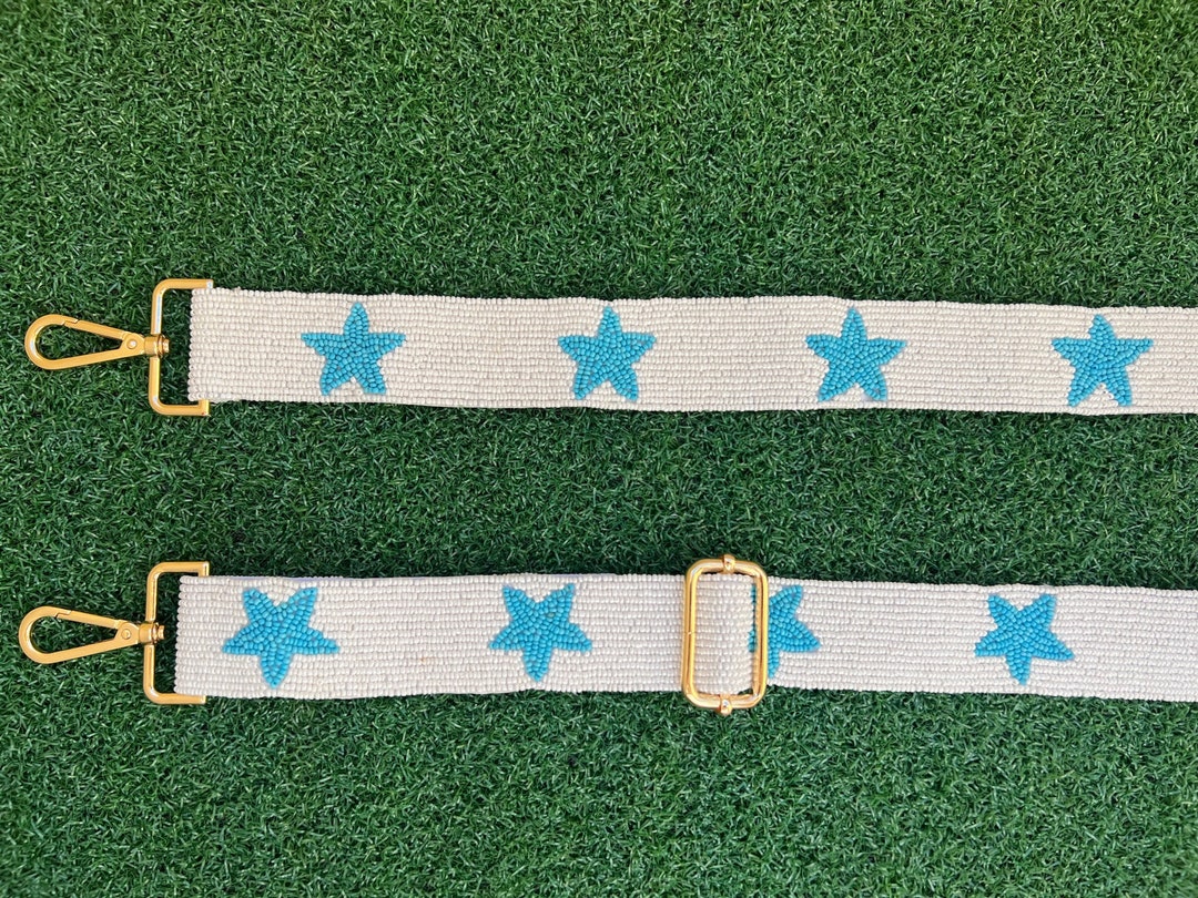 Adjustable Beaded Bag Strap, Light Blue and White Beaded Bag Strap ...