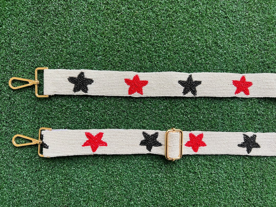 Adjustable Beaded Bag Strap, White, Black and Red Beaded Strap, Star ...