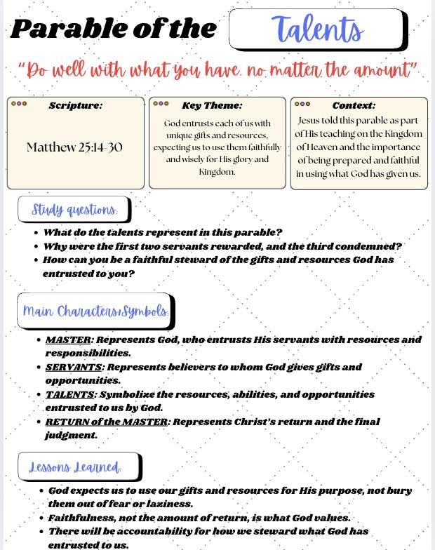 Bible Study Parables | Printable Bible Study | Christian Devotional ...