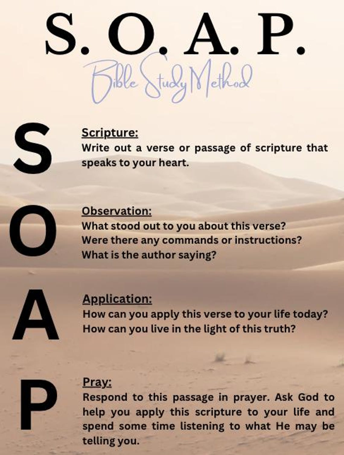 SOAP Bible Study Template: Scripture, Observation, Application, Prayer ...