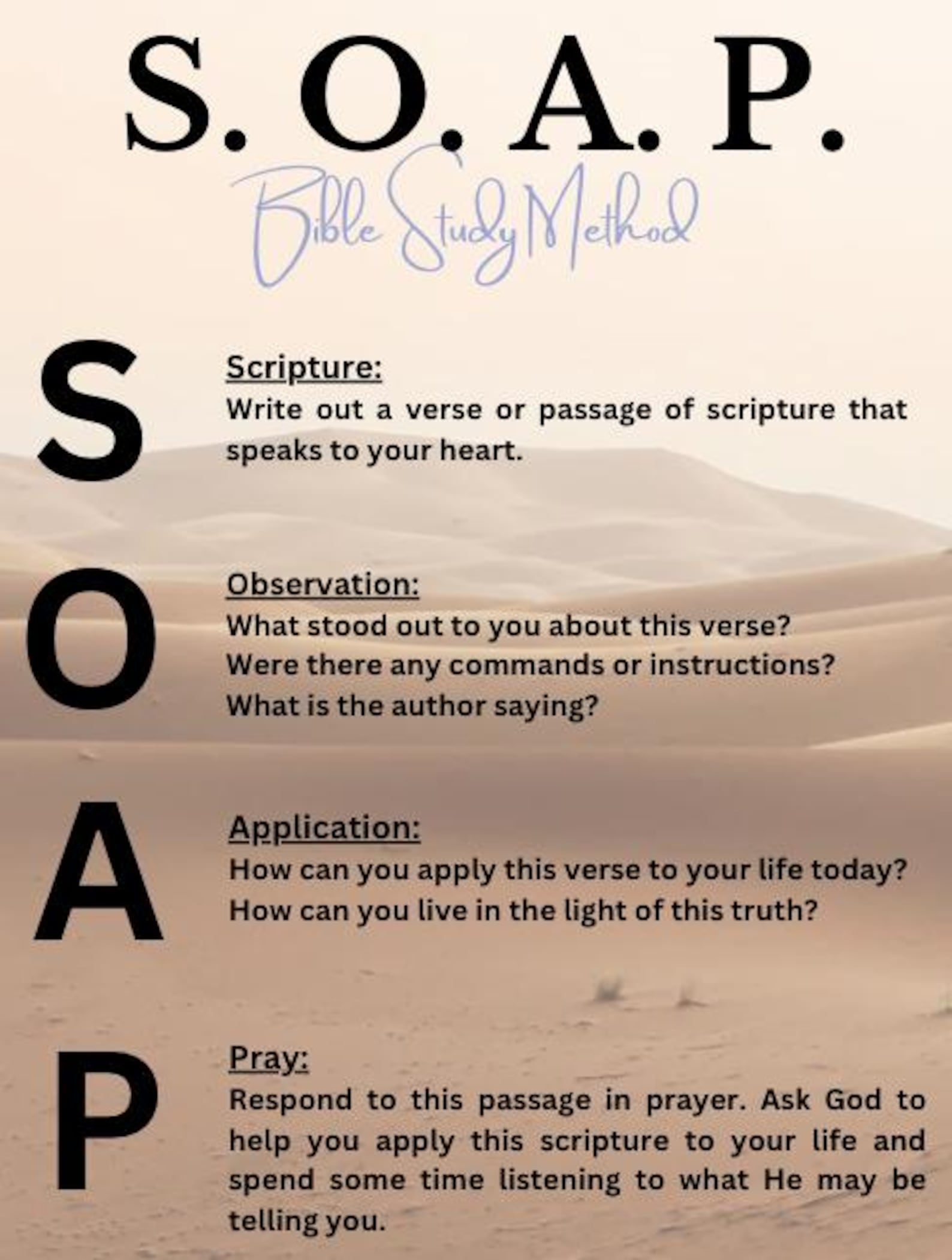 SOAP Bible Study Template: Scripture, Observation, Application, Prayer ...