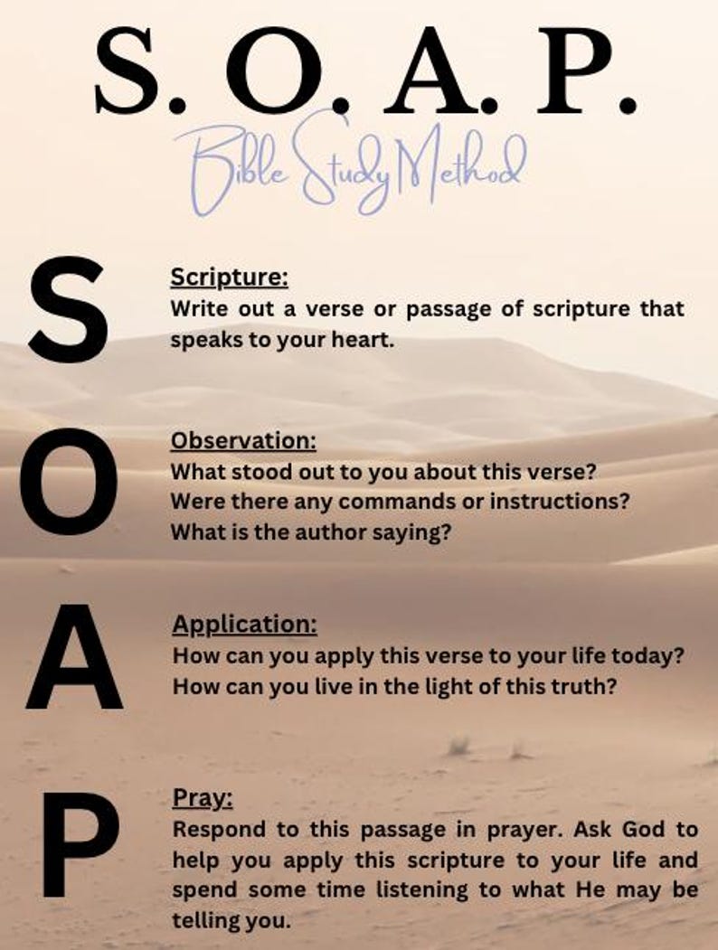 SOAP Bible Study Template: Scripture, Observation, Application, Prayer ...