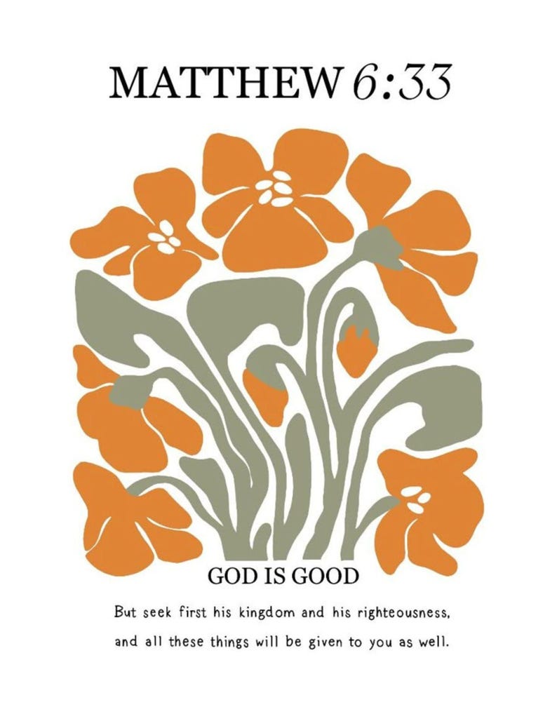 Matthew 6:33 Floral Bible Verse Art | Christian Wall Decor (digital ...