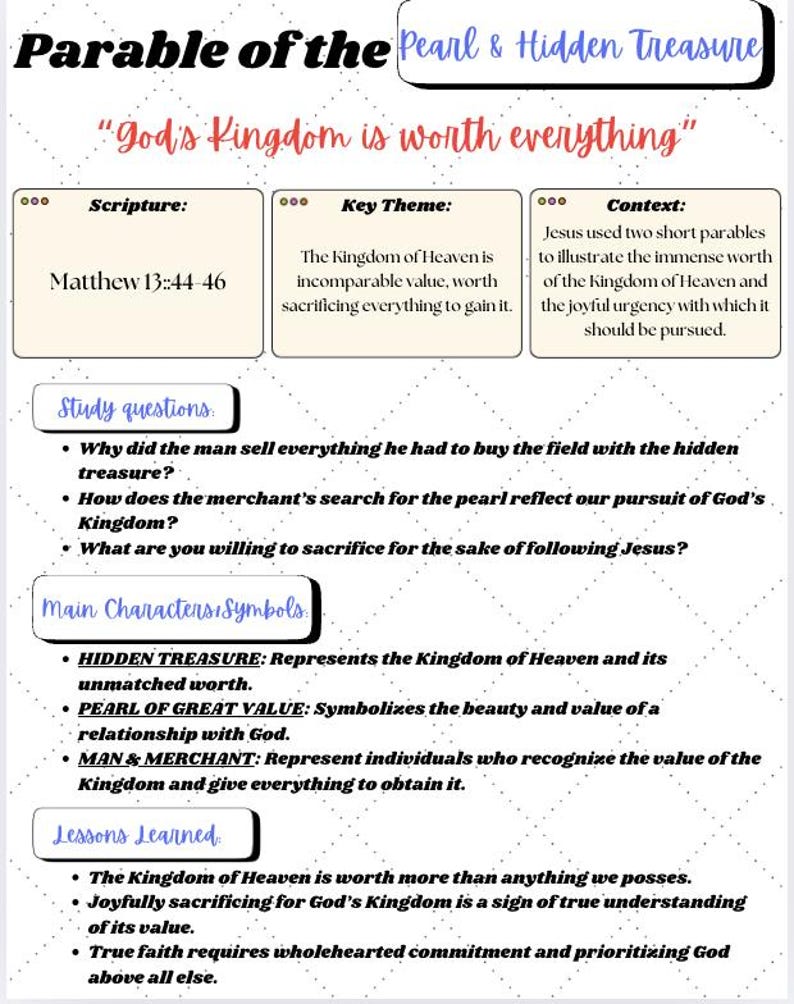 Bible Study Parables | Printable Bible Study | Christian Devotional ...