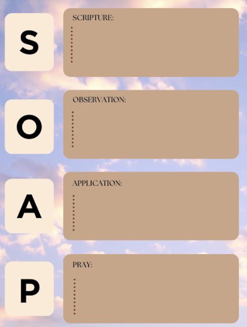 SOAP Bible Study Template: Scripture, Observation, Application, Prayer ...