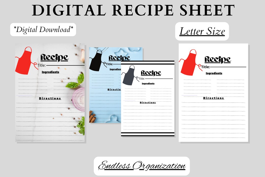 Digital Recipe Sheet, Printable, Lined Recipe Sheet, Recipe Printable ...