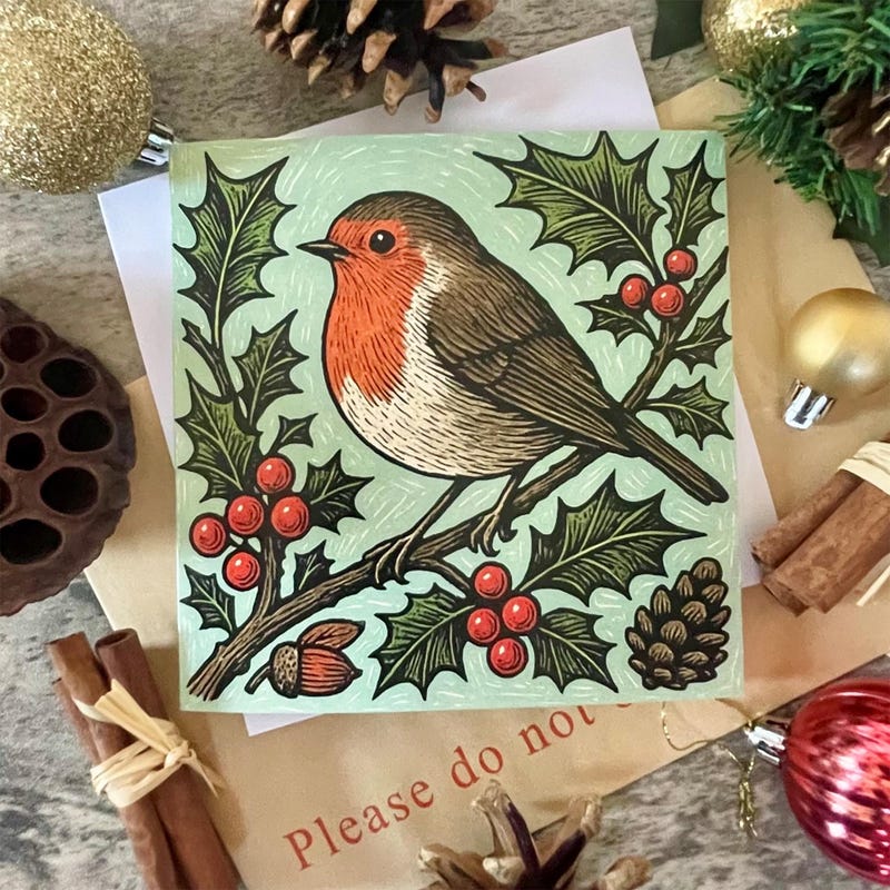 Robin Christmas Card - Etsy UK
