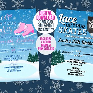 Ice Skating Birthday Invite Customizable Template, Digital Download, 2-IN-ONE, Printable ...