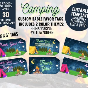 Camping Favor Tags Customizable Template, Digital Download, Thank You ...