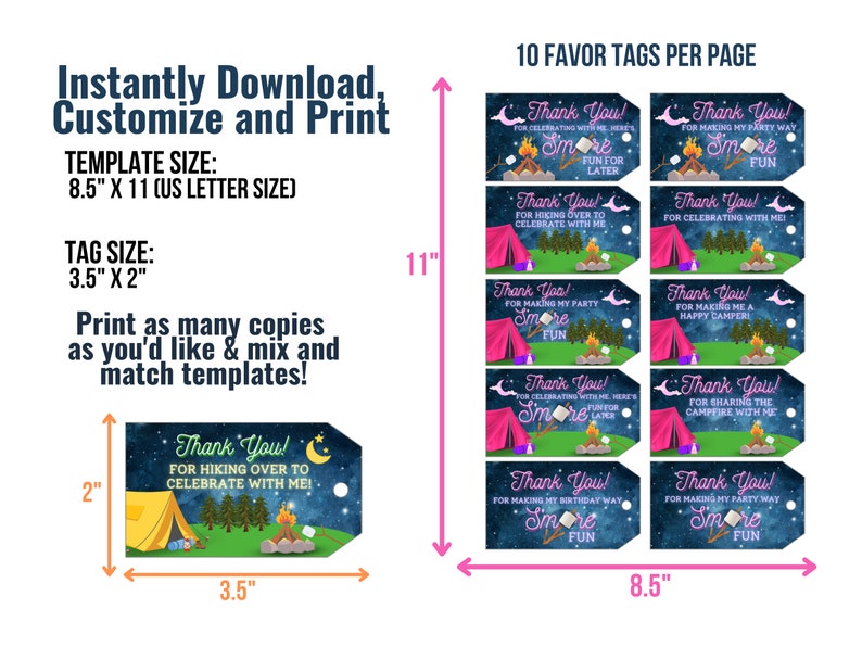 Camping Favor Tags Customizable Template, Digital Download, Thank You ...