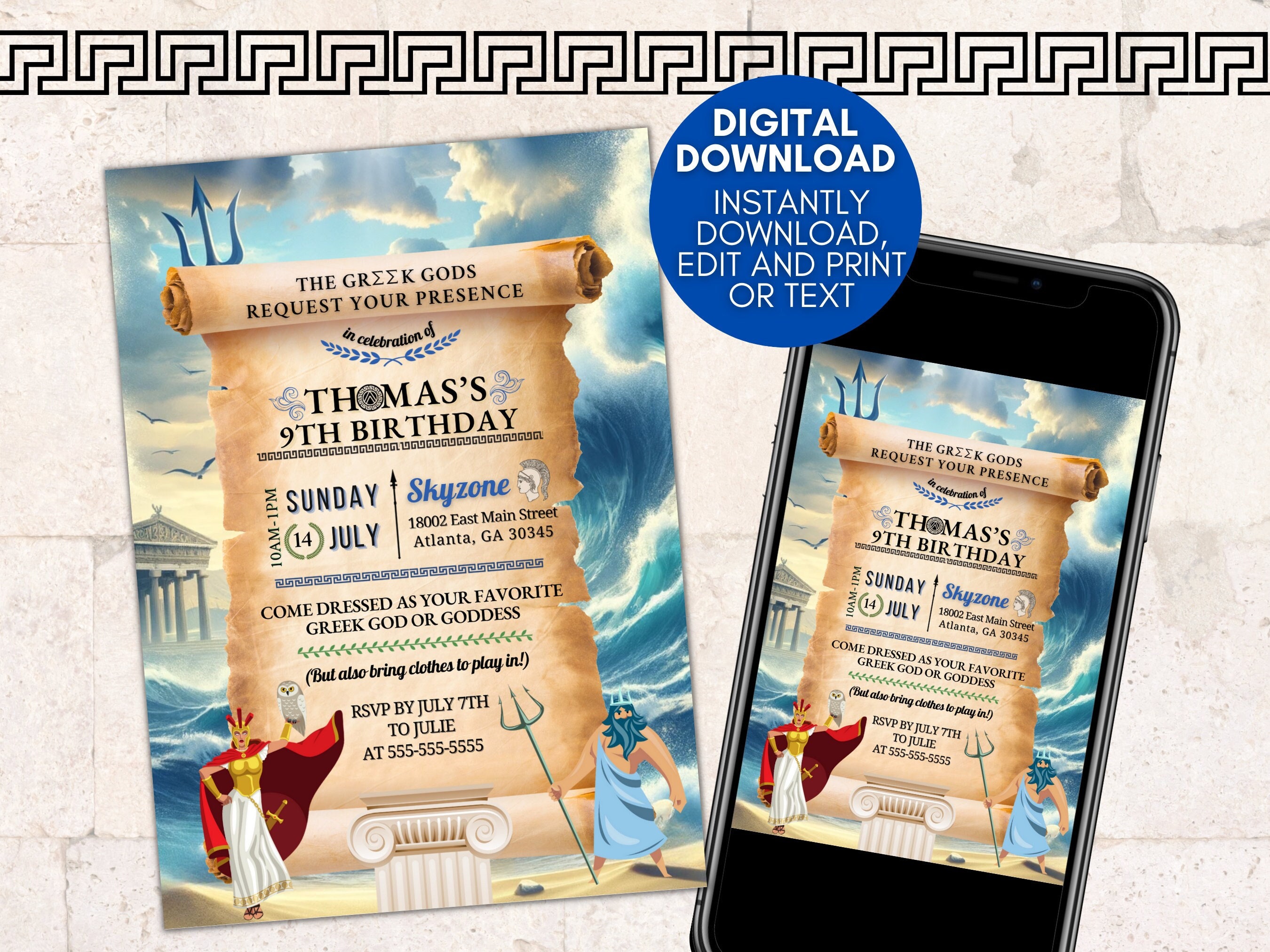 Greek Mythology Birthday Invite, Customizable Template, Greek God ...