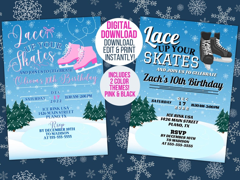 Ice Skating Birthday Invite Customizable Template, Digital Download, 2 ...