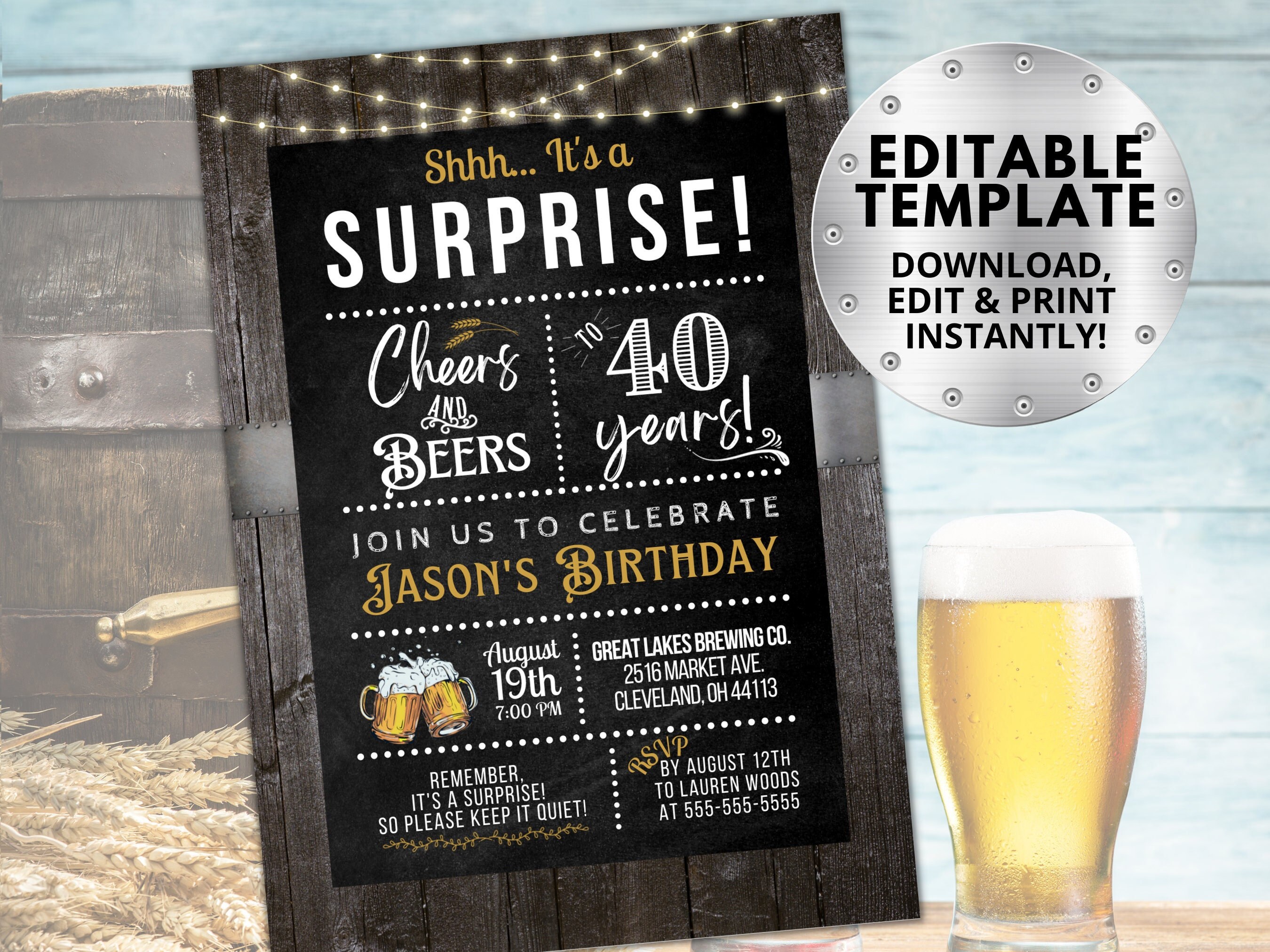 Cheers and Beers Surprise Birthday Party Invitation, Beer Birthday ...
