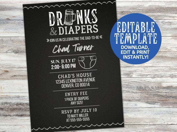 Dad Baby Shower Invitation Customizable Template Diaper and - Etsy