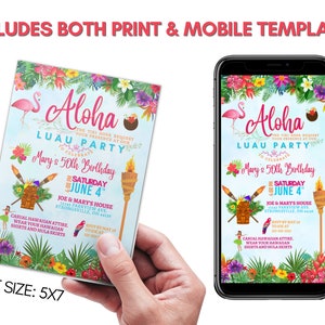 Luau Party Invite Customizable Template, Hawaiian Theme, Pool Party ...