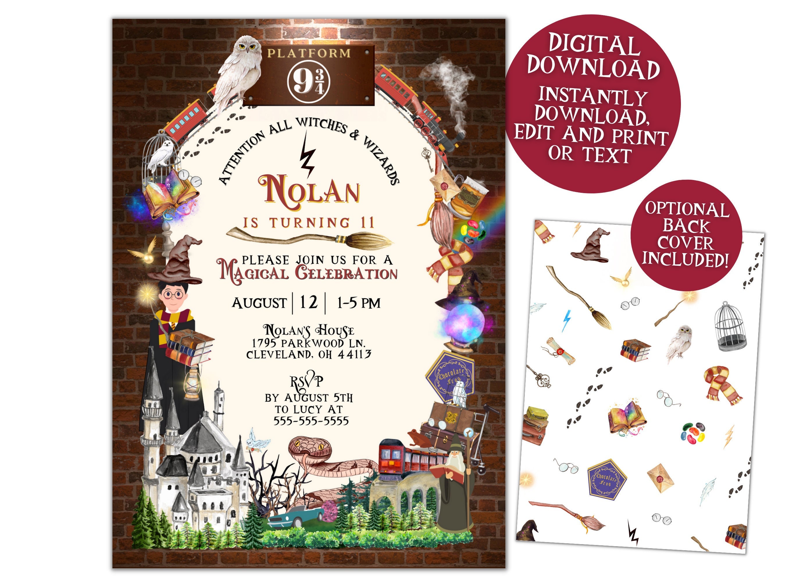 Wizard Birthday Party Invitation, Magical Wizard Invite, ANY AGE, Kid's ...