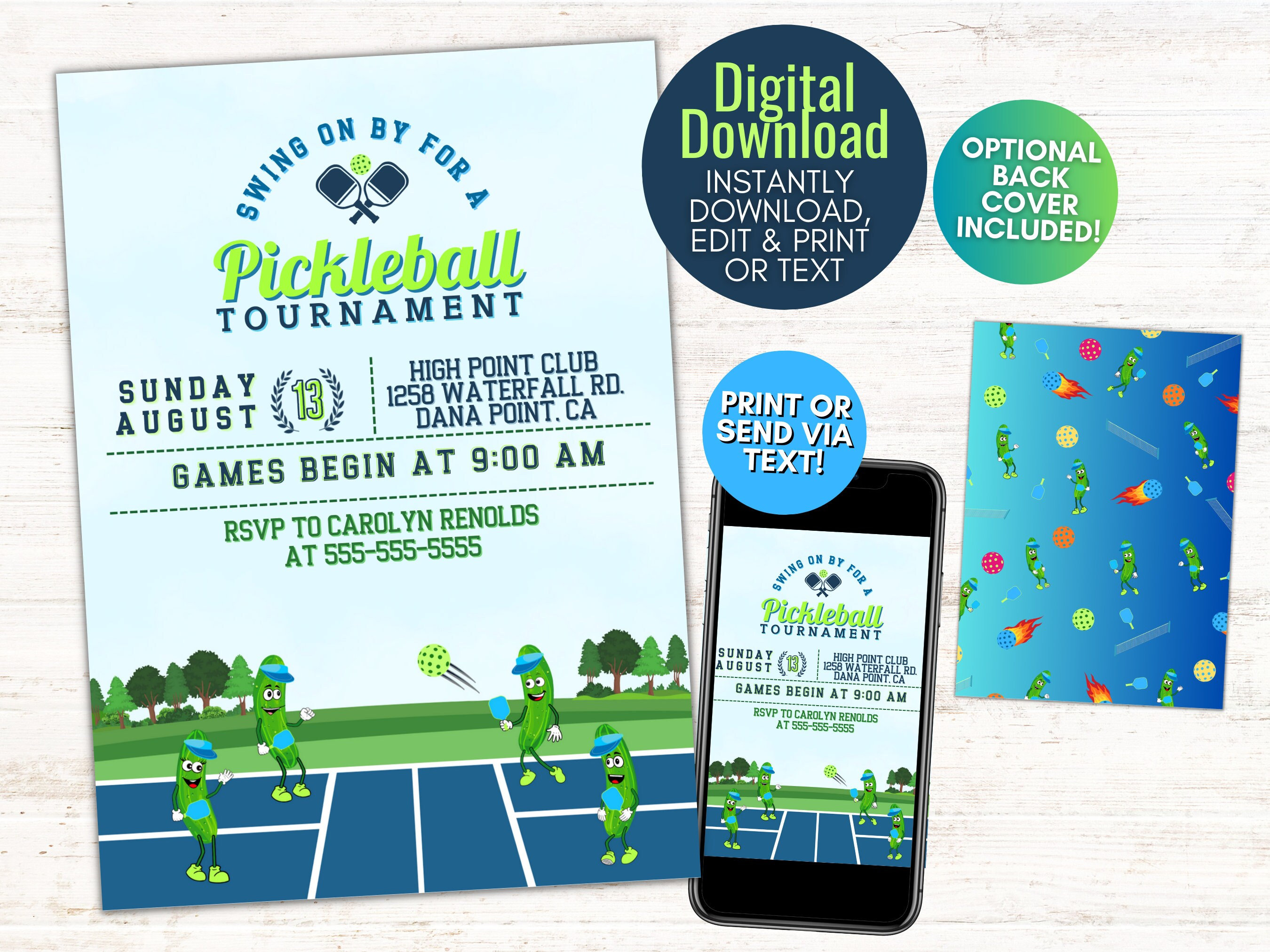 Pickleball Tournament Invitation, Customizable Template, Competition ...