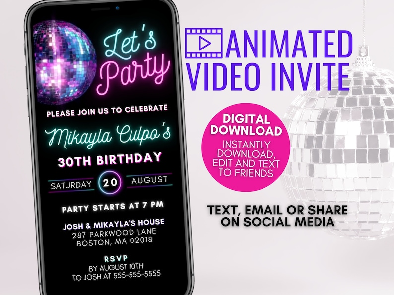 Let's Party Animated Video Invite, 70s 80s Theme, ANY AGE, Birthday ...