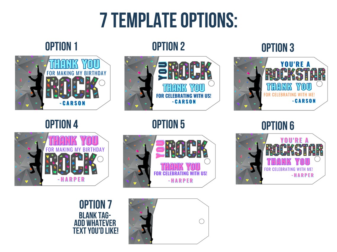 Rock Climbing Birthday Party Customizable Favor Tags, Template ...