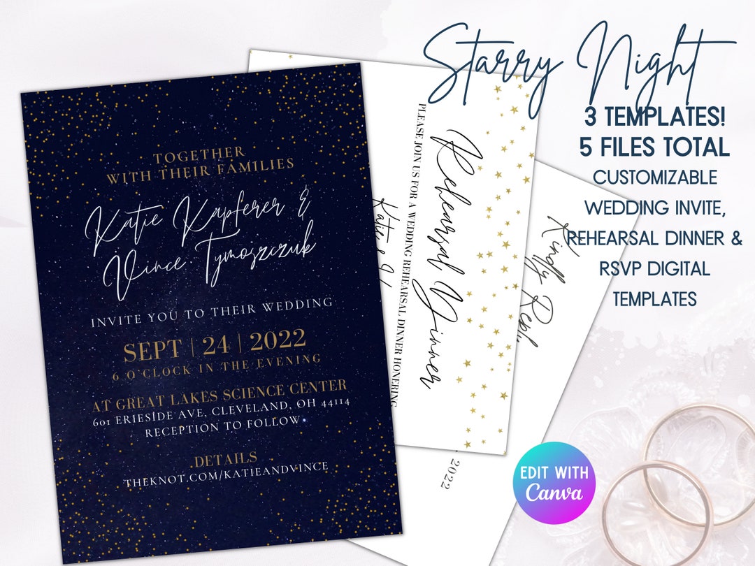 Starry Night Theme Wedding Invite, Rehearsal Dinner Invite, RSVP Card ...