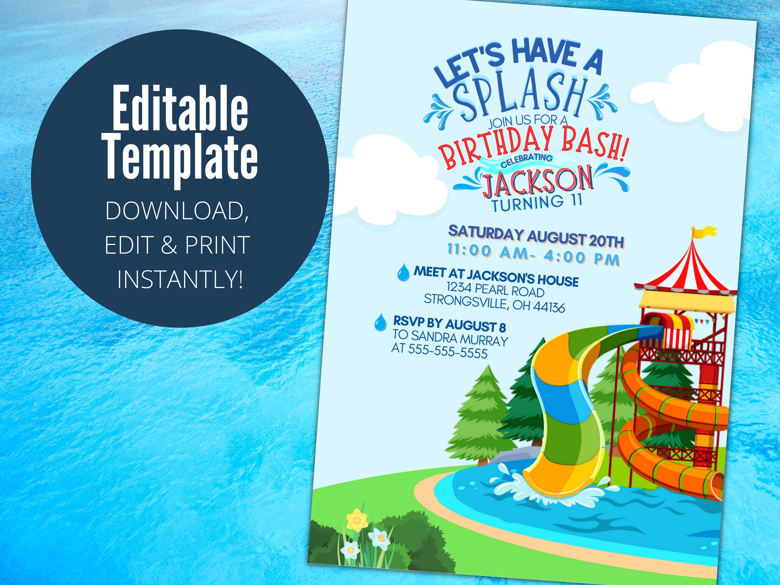 Water Park Birthday Invitations Template