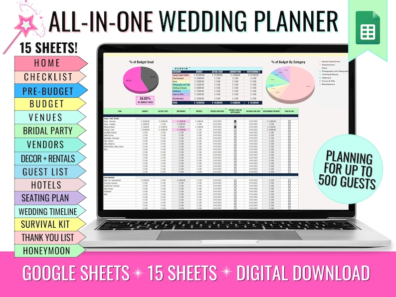 All-in-one Wedding Planning Spreadsheet, Wedding Budget Planner ...
