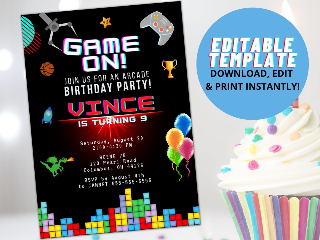 Game on Birthday Party Customizable Template, Arcade, Games, Laser Tag ...