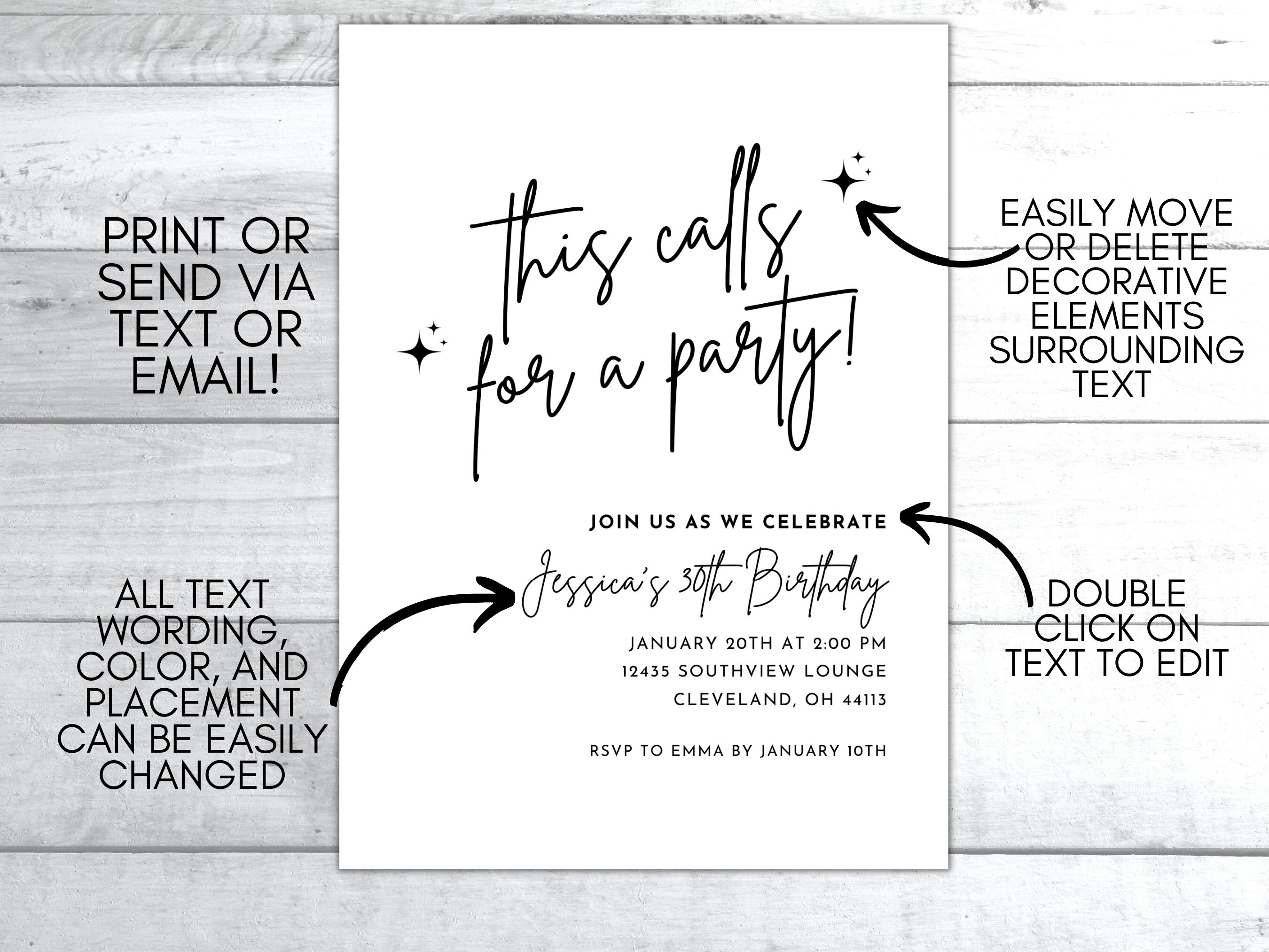 This Calls for a Party Invitation Editable Template, Simple Birthday ...