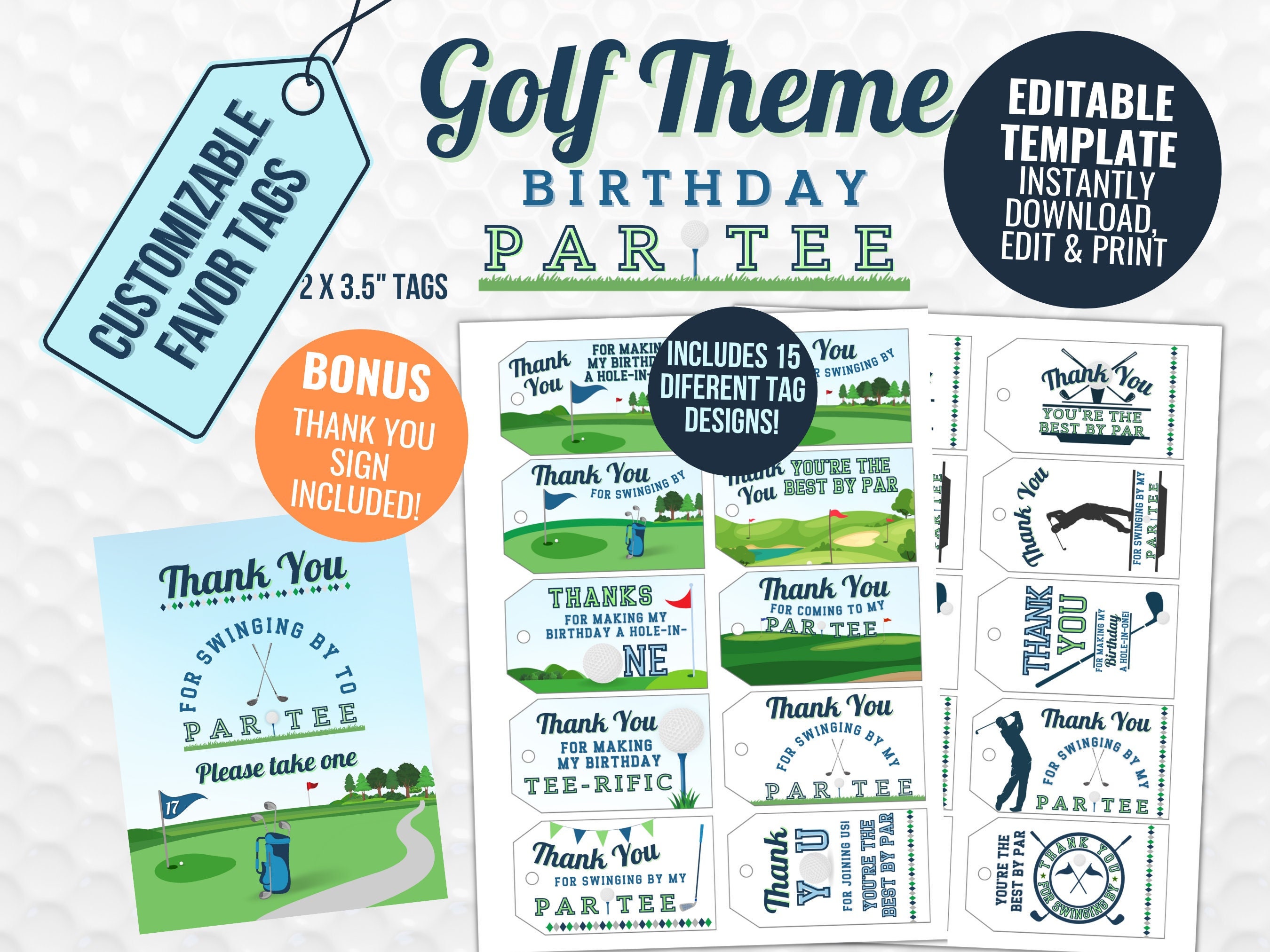 Golf Birthday Thank You Tag Template, Party Favor Tags, Gift Tags ...