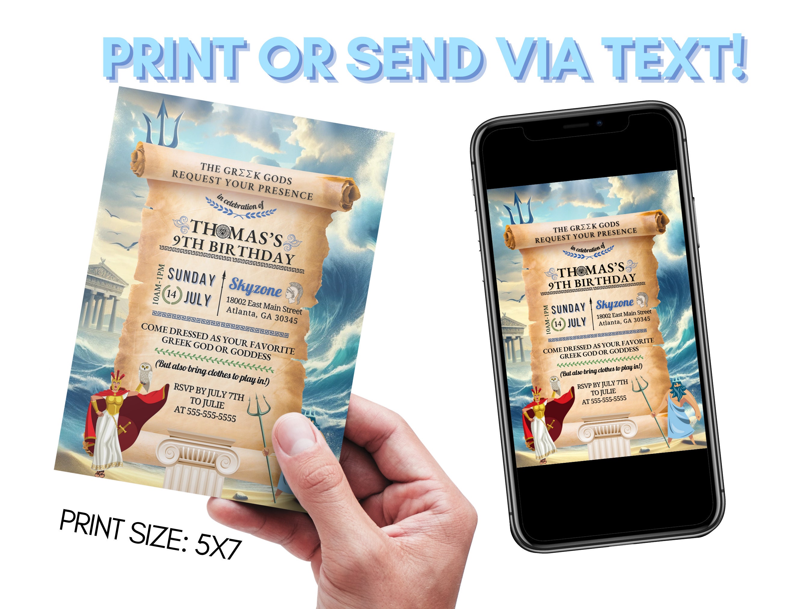 Greek Mythology Birthday Invite, Customizable Template, Greek God ...