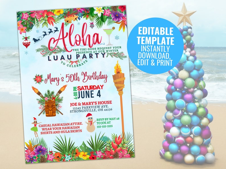 Winter Luau Party Invite, Customizable Template, Digital Download ...
