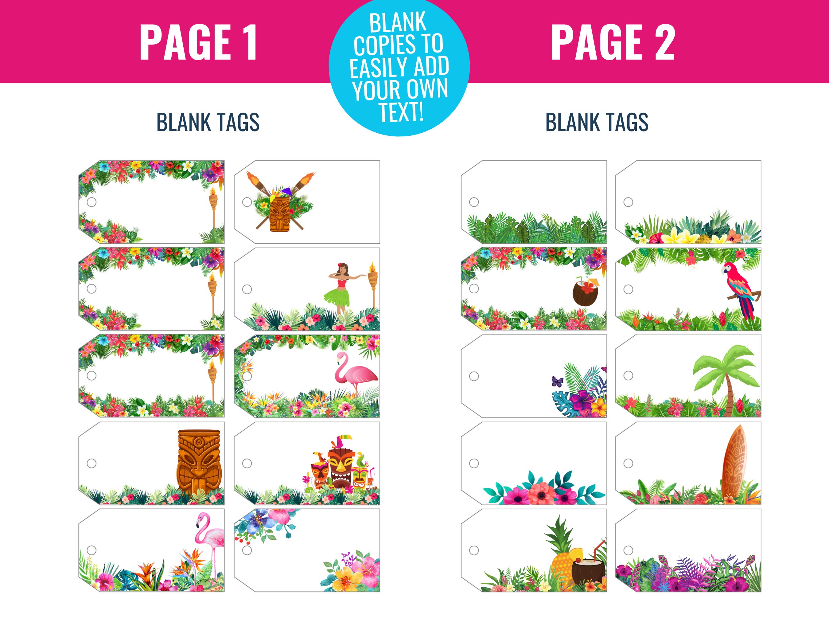 Luau Party Favor Tags Customizable Template, Thank You Tags, Hawaiian ...