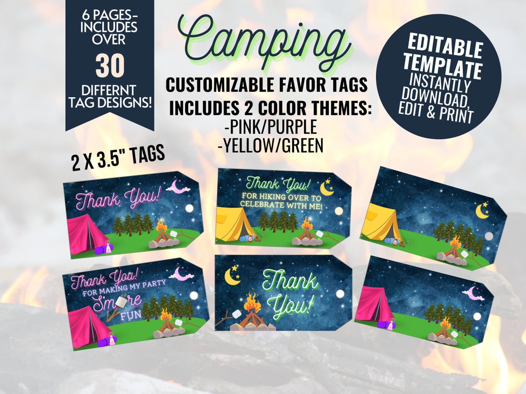 Camping Favor Tags Customizable Template, Digital Download, Thank You ...