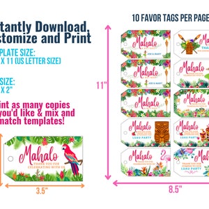 Luau Party Favor Tags Customizable Template, Thank You Tags, Hawaiian ...