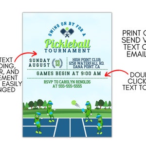 Pickleball Tournament Invitation, Customizable Template, Competition ...