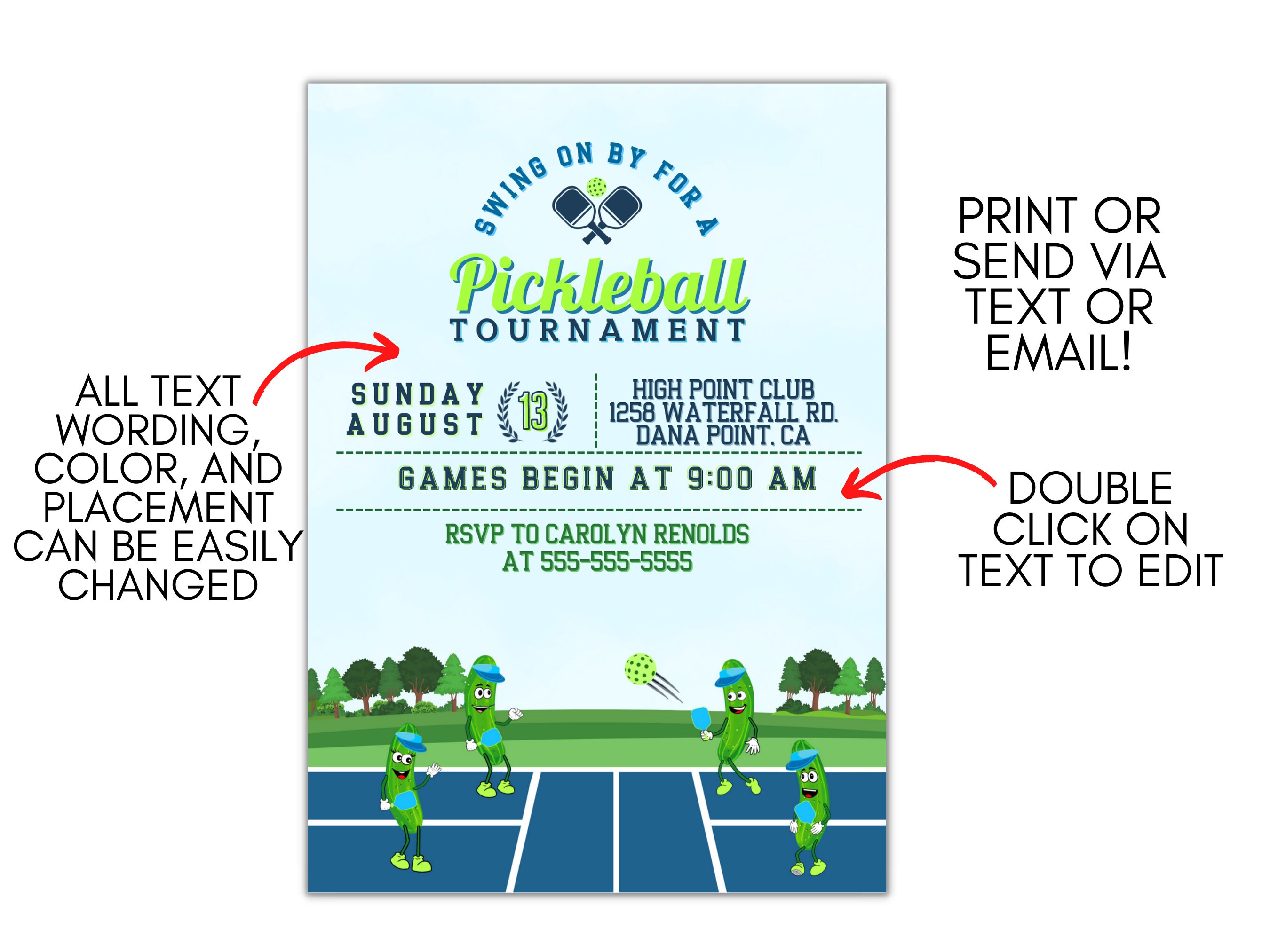Pickleball Tournament Invitation, Customizable Template, Competition ...